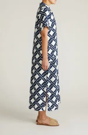 Universal Standard Leaf-print Linen-blend Maxi Dress - Geometrica Print