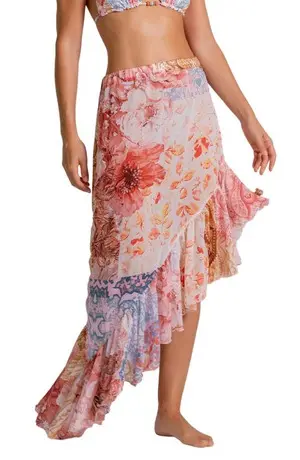 Cosita Linda Printed Ruffle Cover-up Midi Skirt