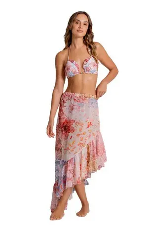 Cosita Linda Printed Ruffle Cover-up Midi Skirt