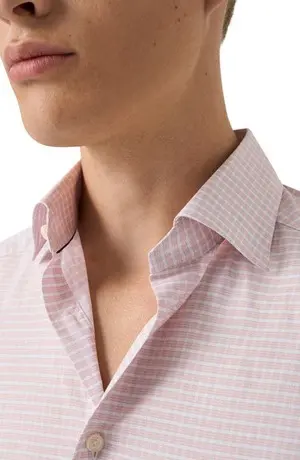 Eton Contemporary Fit Check Fine Cotton Twill Dress Shirt - Medium Orange