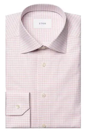 Eton Contemporary Fit Check Fine Cotton Twill Dress Shirt - Medium Orange