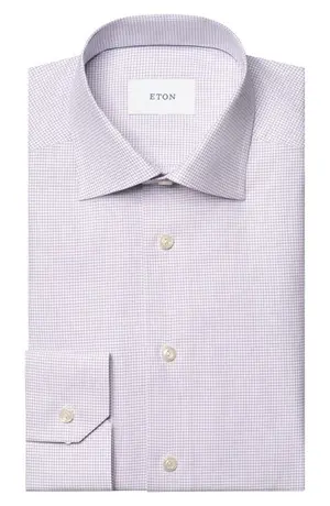 Eton Contemporary Fit Check Cotton Twill Dress Shirt - Light Purple