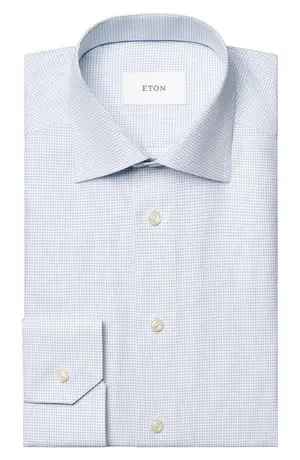 Eton Slim Fit Check Cotton Twill Dress Shirt