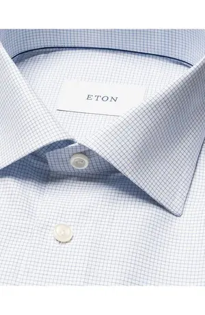 Eton Slim Fit Check Cotton Twill Dress Shirt