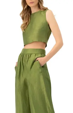 IVONNE Sleeveless Cropped Linen Top - Green