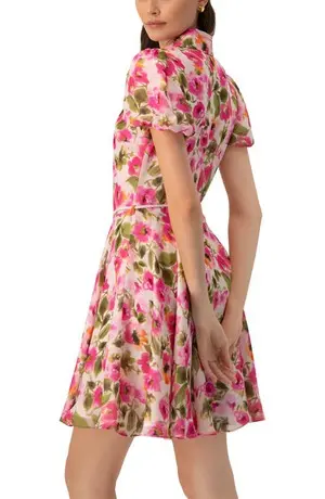 IVONNE Floral Shirt Dress With Waist Tie