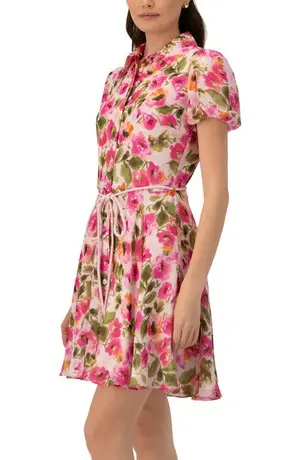 IVONNE Floral Shirt Dress With Waist Tie