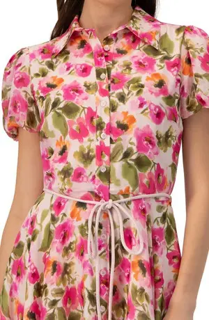 IVONNE Floral Shirt Dress With Waist Tie