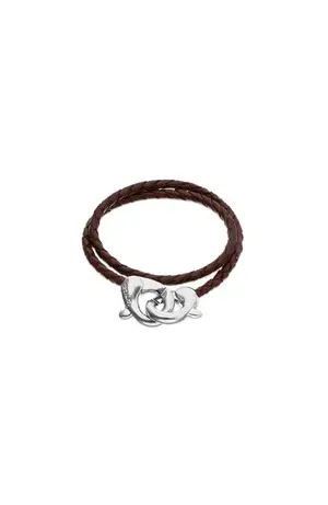 UNODE50 Sterling Plated Carabiner Double Leather Bracelet - Silver