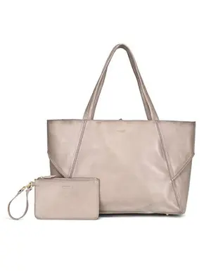 OLD TREND Wishbone Oversized Leather Carryall Tote - Grey