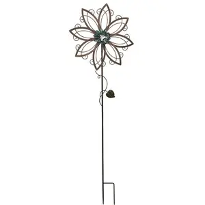 TRANSPAC 50.25 Inch Spring Floral Impressions Yardstake Decorative Metal Garden Stake For Spring Decor - Black