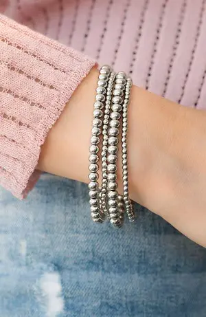 MINT & LILY Beaded Bracelet Set - Silver