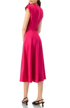 IVONNE Sleeveless Midi Satin Dress With Belt
