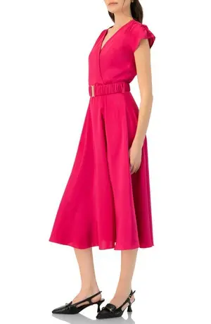 IVONNE Sleeveless Midi Satin Dress With Belt