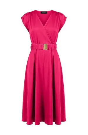 IVONNE Sleeveless Midi Satin Dress With Belt