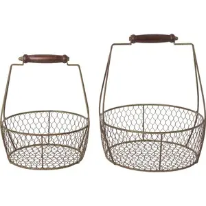 TRANSPAC Set Of 2 Metal 12.5 Inch And Rustic White Decorative Baskets For Spring Home Decor - Black