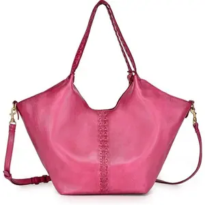 OLD TREND Small Handwoven Leather Tote - Fuchsia