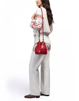 OLD TREND Prism Small Convertible Leather Bucket Crossbody Bag - Red