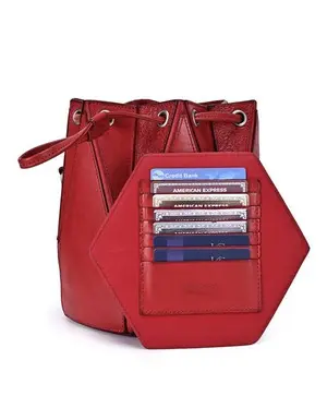 OLD TREND Prism Small Convertible Leather Bucket Crossbody Bag - Red