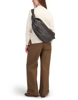 OLD TREND Lily Oversized Handwoven Convertible Leather Sling Bag - Grey