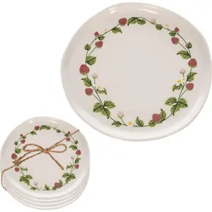 TRANSPAC Strawberry Appetizer Plates Set Of 4spring Ceramic - Beige