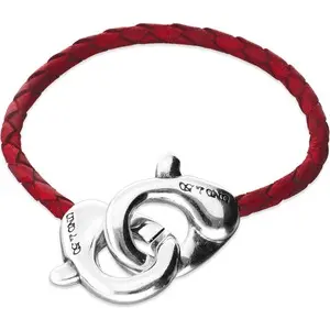 UNODE50 Red Leather Interlocking Carabiner Bracelet - Silver