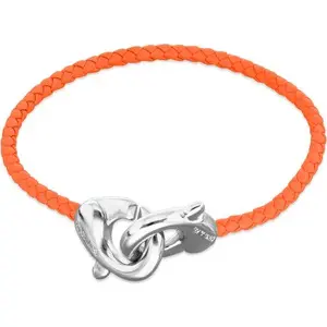 UNODE50 Sterling -plated Carabiner Leather Bracelet - Silver