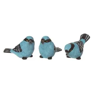 TRANSPAC Resin 4 Inch Spring Masked Birds Set Of 3 Decorative Objects For Spring Home Decor Polyresin - Blue