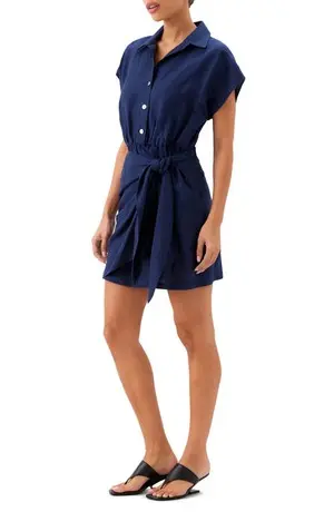 Fifteen Twenty Linen-blend Shirt Dress - Navy
