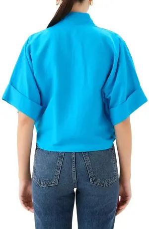 Fifteen Twenty Janice Cuffed Tie-hem Top - Turquoise