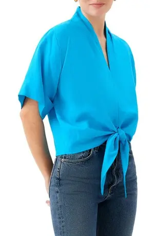 Fifteen Twenty Janice Cuffed Tie-hem Top - Turquoise