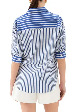 Fifteen Twenty Leighton Ruched Sleeve Striped Shirt