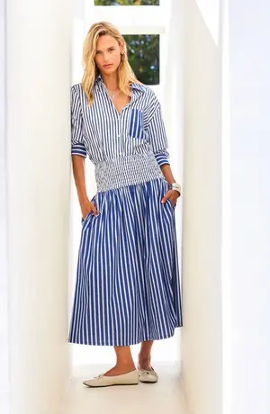 Fifteen Twenty Leighton Ruched Sleeve Striped Shirt