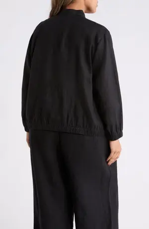 Eileen Fisher Stand Collar Linen Jacket - Black