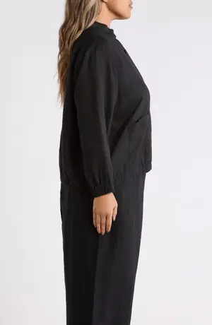Eileen Fisher Stand Collar Linen Jacket - Black