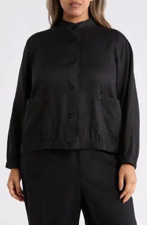 Eileen Fisher Stand Collar Linen Jacket - Black