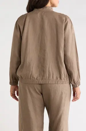 Eileen Fisher Stand Collar Linen Jacket - Walnut