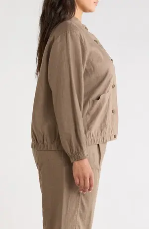 Eileen Fisher Stand Collar Linen Jacket - Walnut