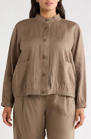 Eileen Fisher Stand Collar Linen Jacket - Walnut