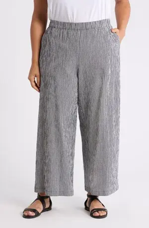 Eileen Fisher Stretch Organic Cotton Ankle Length Wide Leg Pants - Black/white