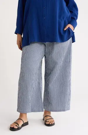 Eileen Fisher Stretch Organic Cotton Ankle Length Wide Leg Pants - Light Dive