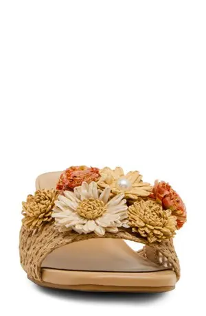 Anne Klein Dia Straw Flower Slide Sandal - Raffia Multicolor