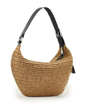 ALLSAINTS Luna Medium Raffia Shoulder Bag - Biscuit Brown