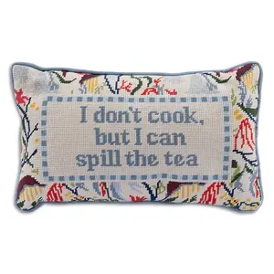 FURBISH Spill The Tea Needlepoint Pillow, 15 X 9 - Blue