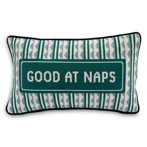 FURBISH Good At Naps Needlepoint Pillow, 15 X 9 - Green