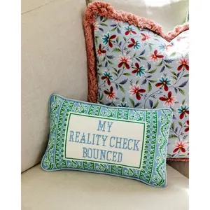 FURBISH Reality Check Needlepoint Pillow, 15 X 9