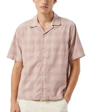 CORRIDOR Relaxed Fit Linen Plaid Short Sleeve Shirt