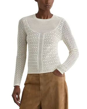 REISS Bella Pointelle Knit Top - Ivory