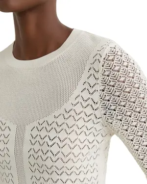 REISS Bella Pointelle Knit Top - Ivory