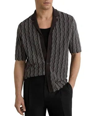 REISS Cuban Collar Wavy Pattern Shirt